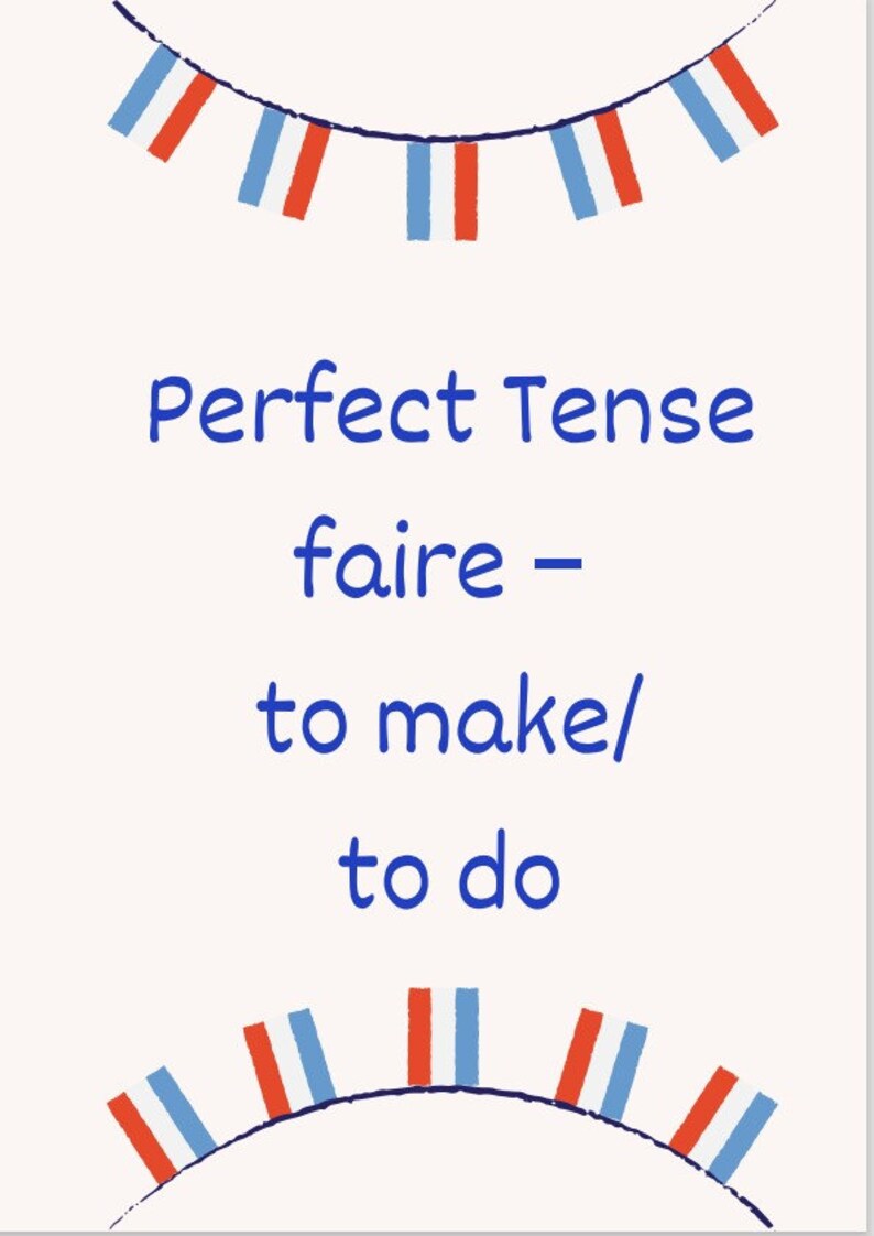 FAIRE PERFECT Tense Printable French Verb Workbook Flashcards ...