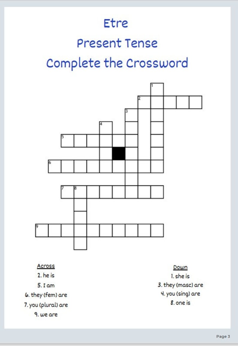 Etre Present Tense Printable French Verb Workbook Flashcards Worksheets ...