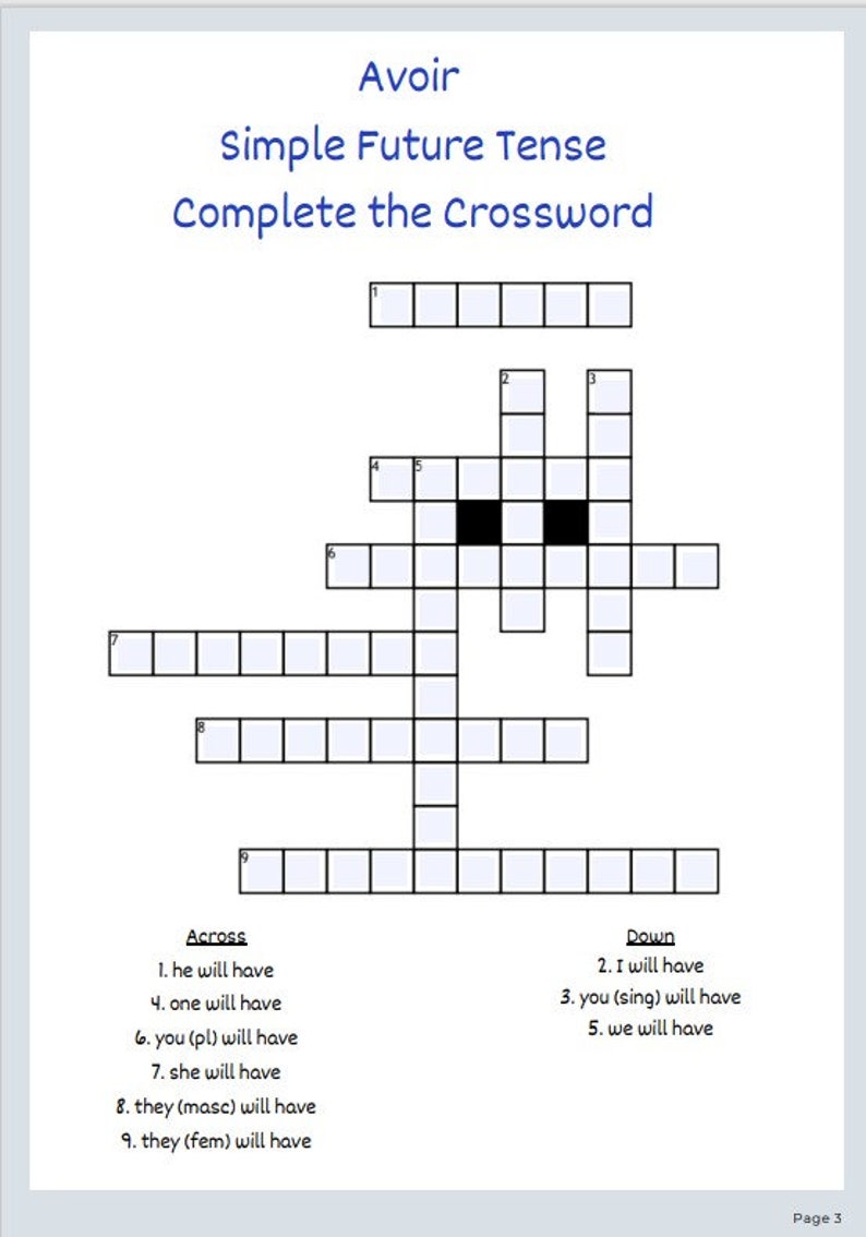 Avoir Simple Future Tense Printable French Verb Workbook Flashcards ...