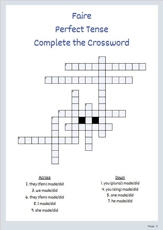 FAIRE PERFECT Tense Printable French Verb Workbook Flashcards ...