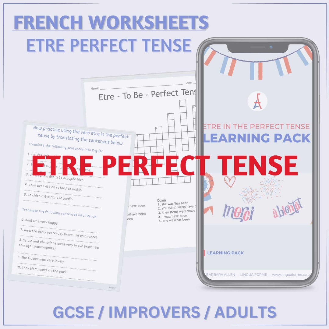 Etre Perfect Tense Printable French Verb Workbook Flashcards Worksheets ...