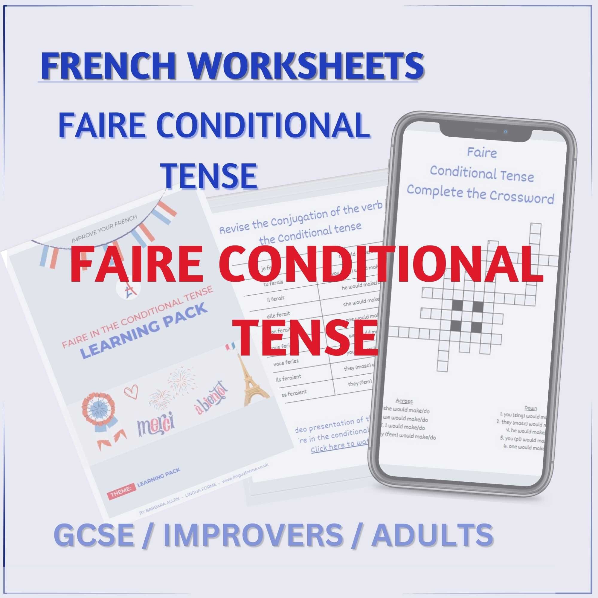 Faire Conditional Tense Printable French Verb Workbook Flashcards ...