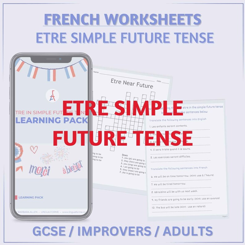 Etre Simple Future Printable French Verb Workbook Flashcards Worksheets ...