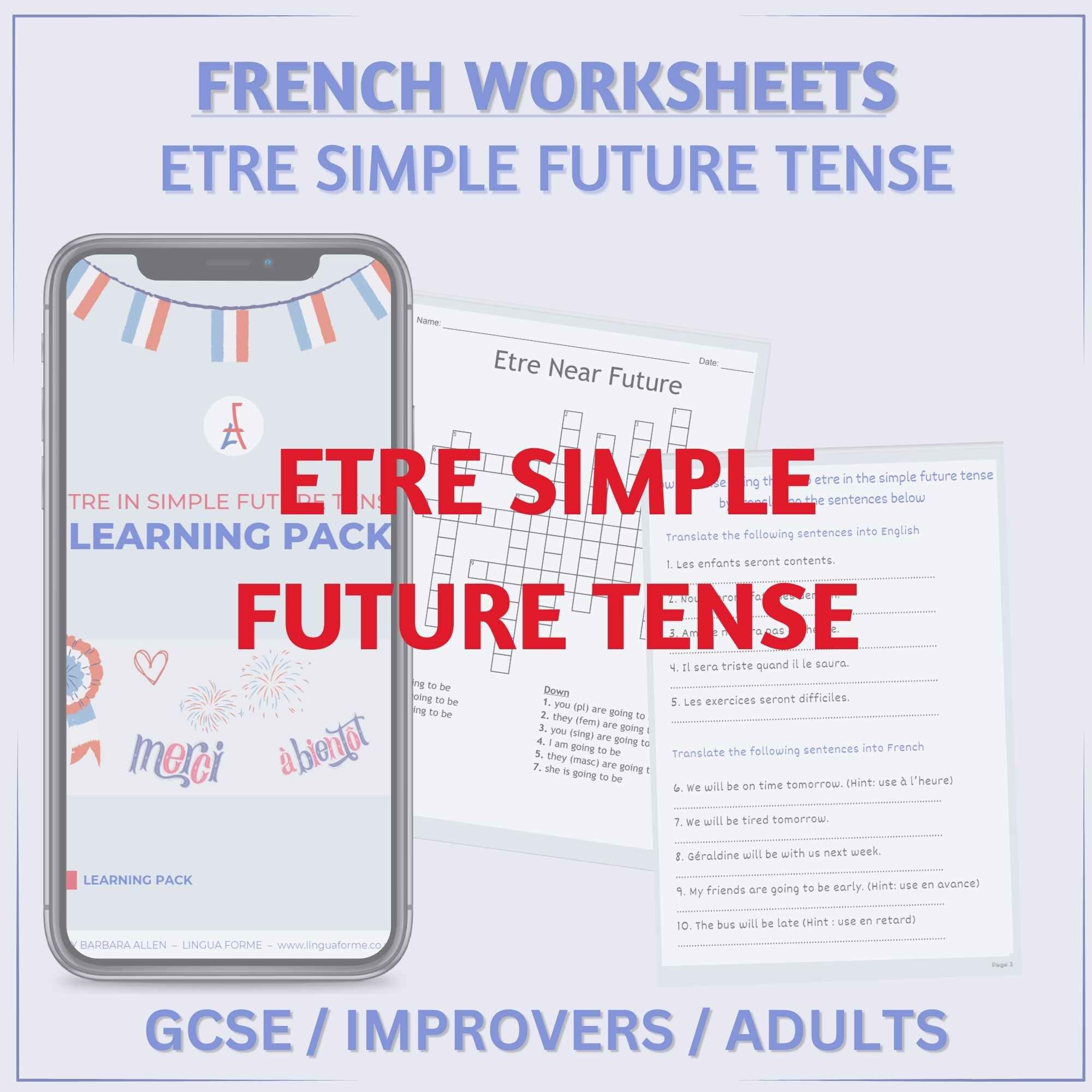 Etre Simple Future Printable French Verb Workbook Flashcards Worksheets ...