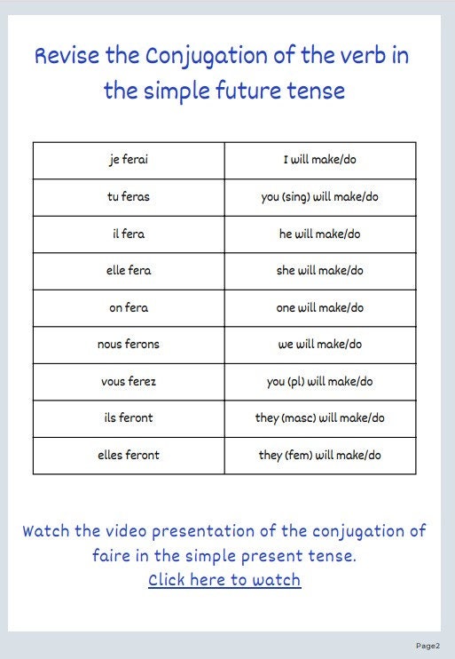 FAIRE Simple Future Printable French Verb Workbook Flashcards ...