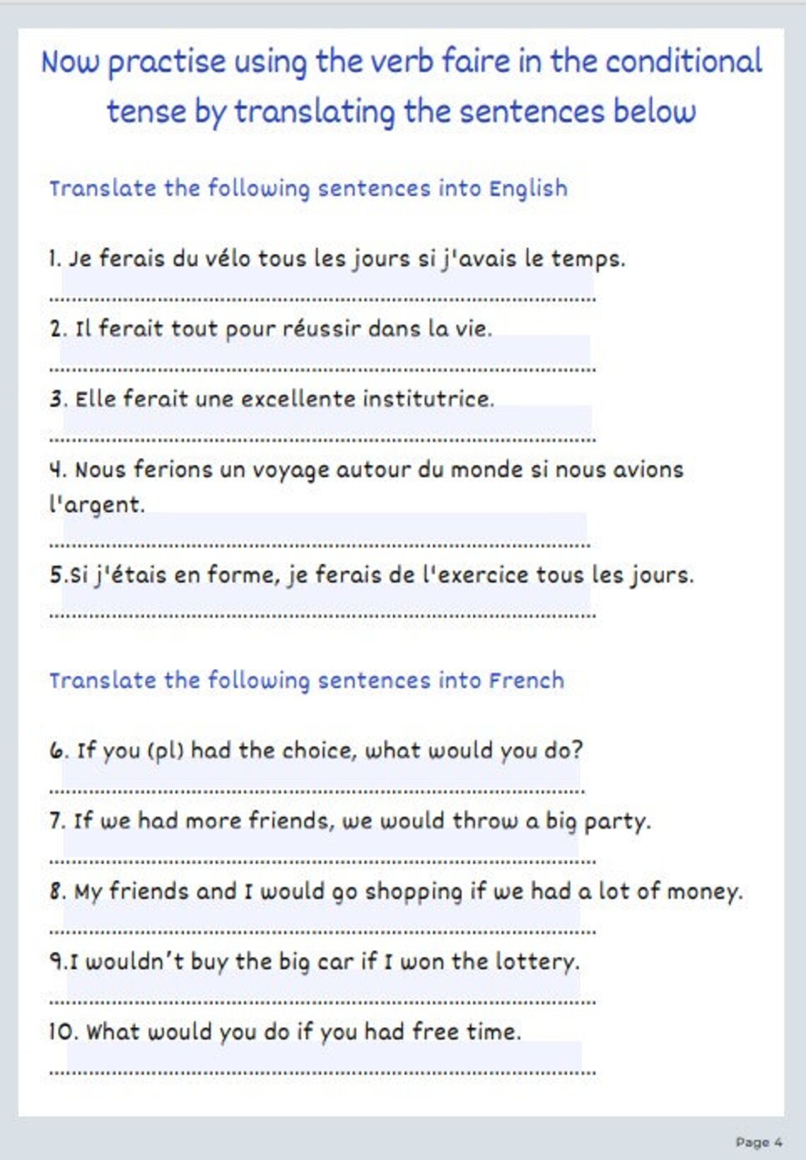 Faire Conditional Tense Printable French Verb Workbook - Etsy UK