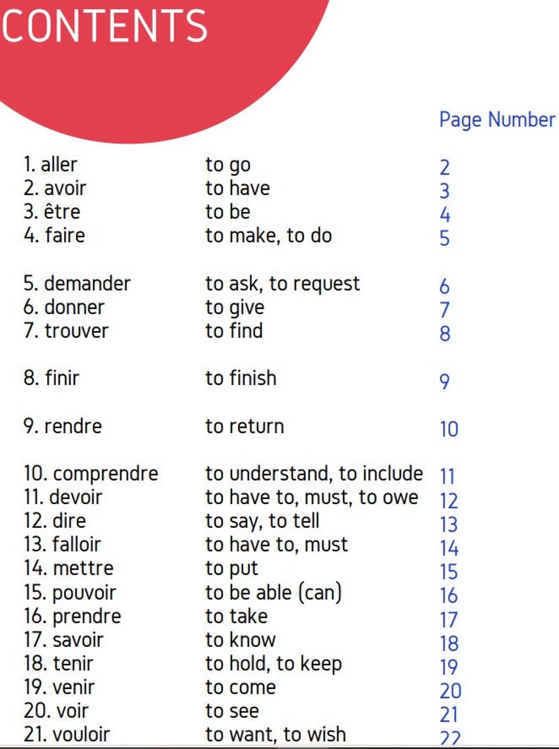 20 Verbs in French Fillable Workbook & Answerbook Download Version A ...