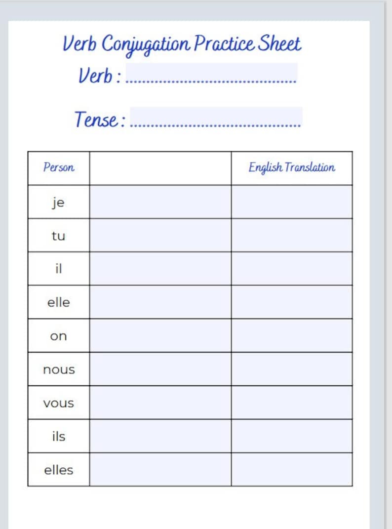 Faire Present Tense Printable French Verb Workbook Flashcards ...