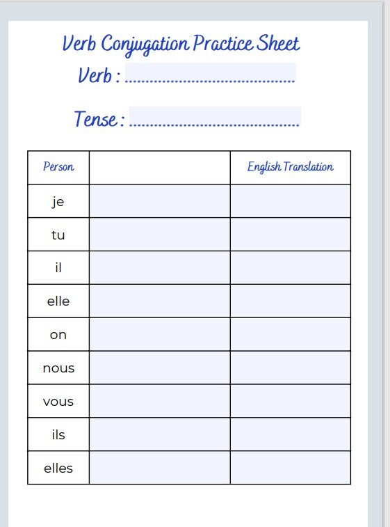 Faire Present Tense Printable French Verb Workbook Flashcards ...