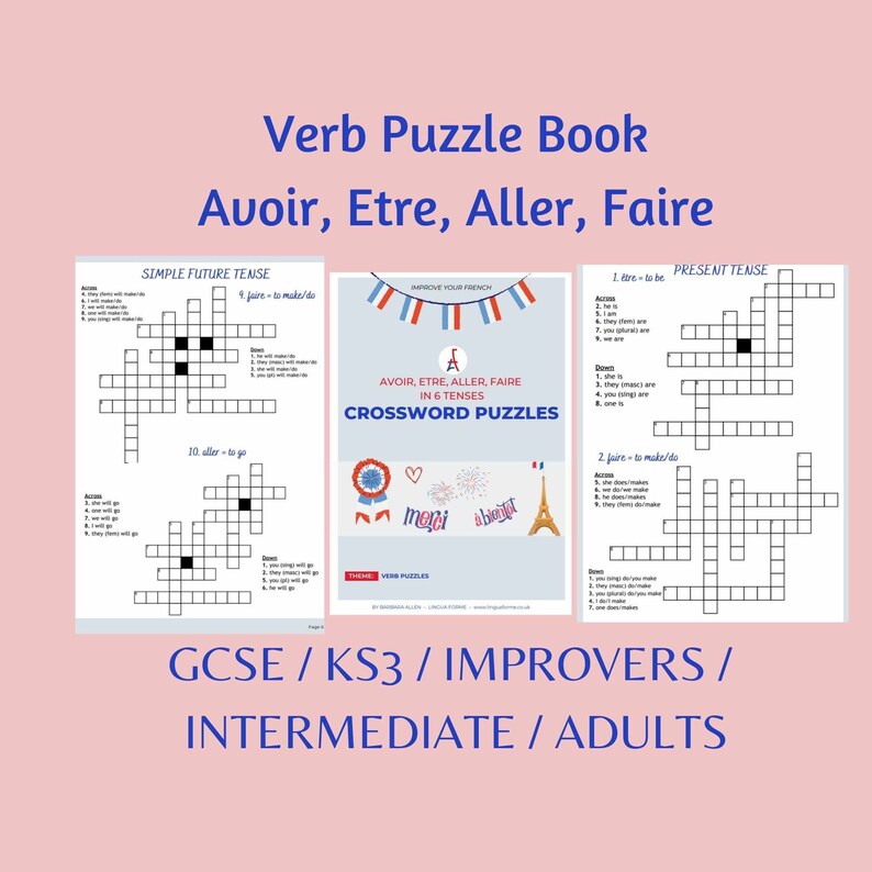 French Verb Puzzle Book / Crossword / Tense Work / KS2 / KS3 / French ...