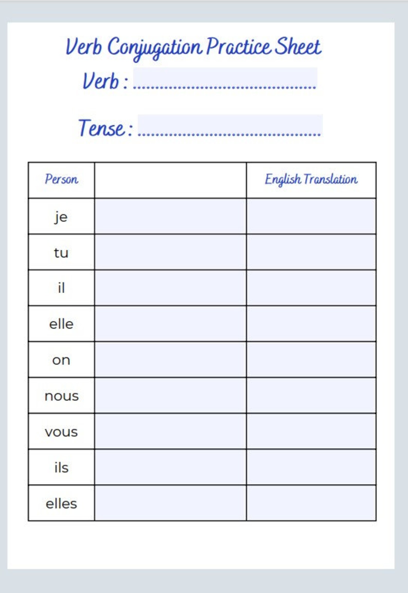 Etre Present Tense Printable French Verb Workbook Flashcards Worksheets ...