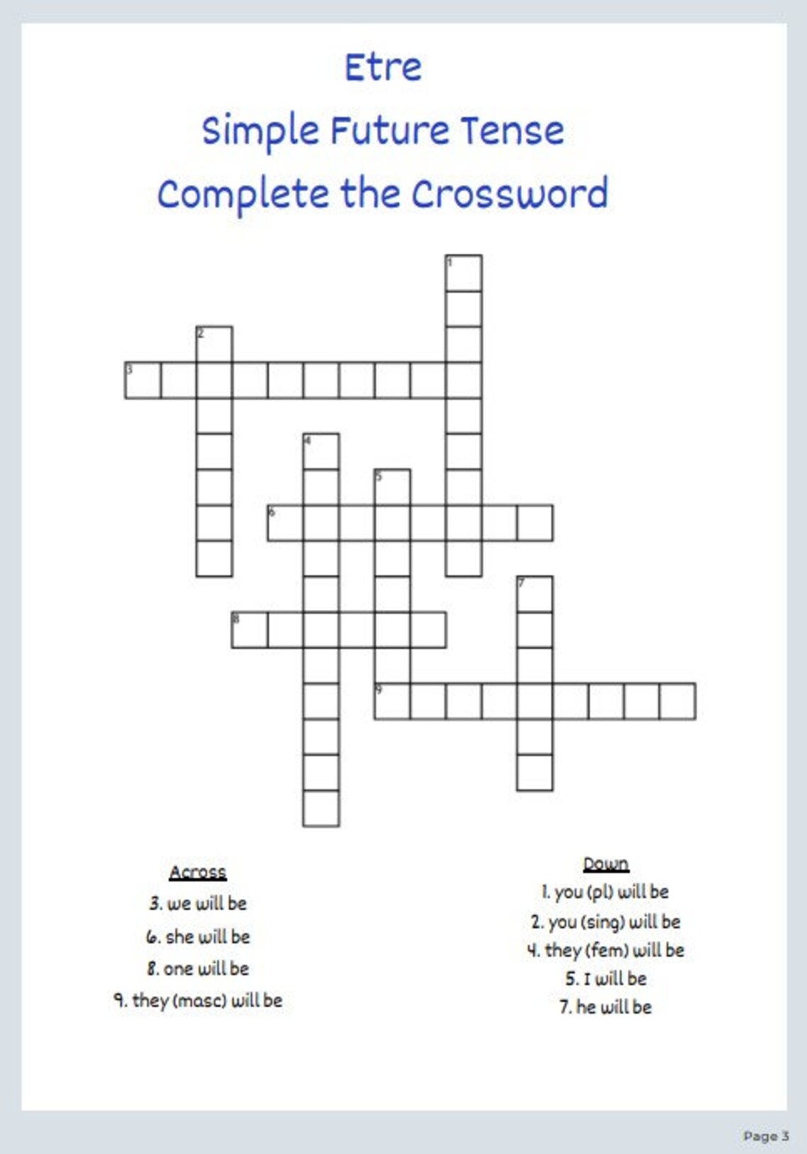 Etre Simple Future Printable French Verb Workbook Flashcards Worksheets ...