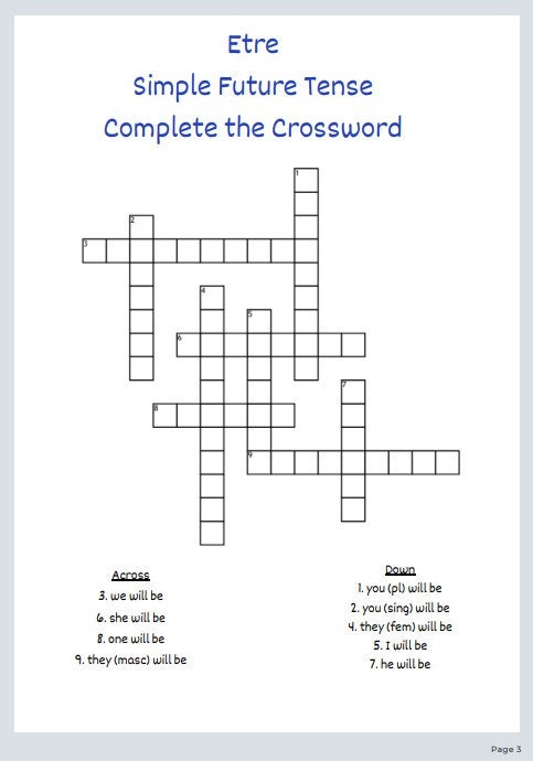 Etre Simple Future Printable French Verb Workbook Flashcards Worksheets ...