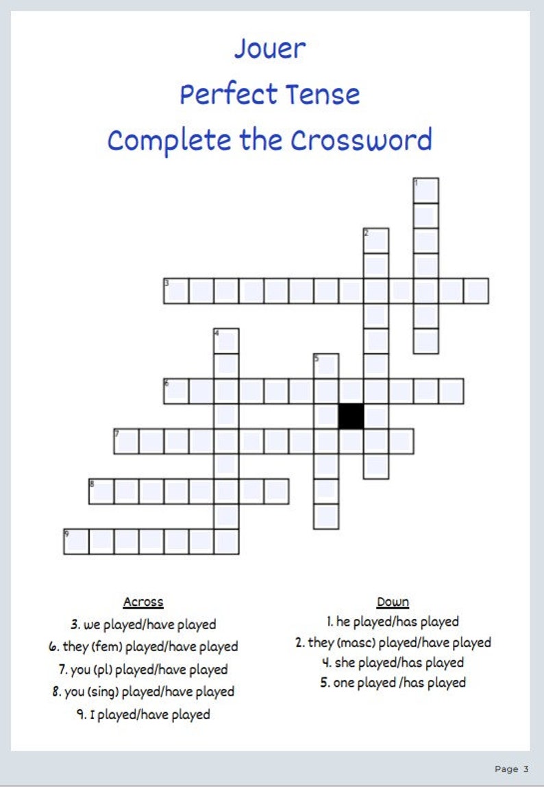 JOUER PERFECT Tense Printable French Verb Workbook Flashcards - Etsy