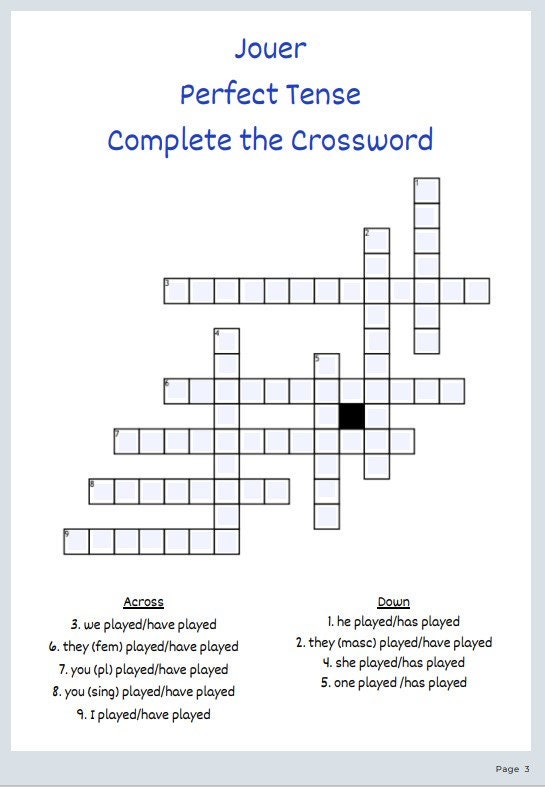 JOUER PERFECT Tense Printable French Verb Workbook Flashcards - Etsy