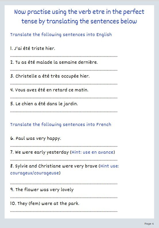 Etre Perfect Tense Printable French Verb Workbook Flashcards - Etsy