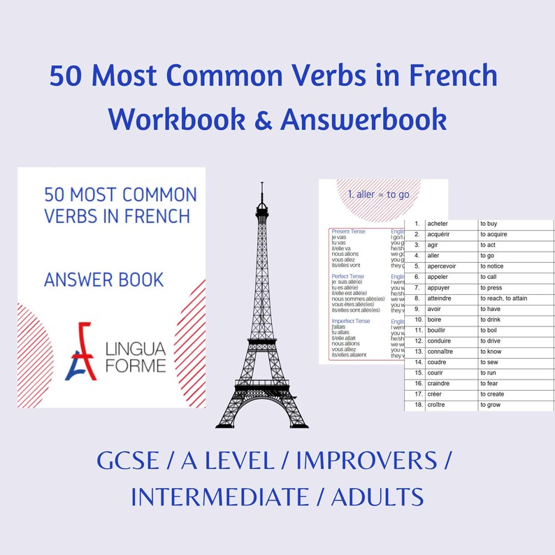 50 Verbs in French Workbook & Answerbook Download Version A Level GCSE ...