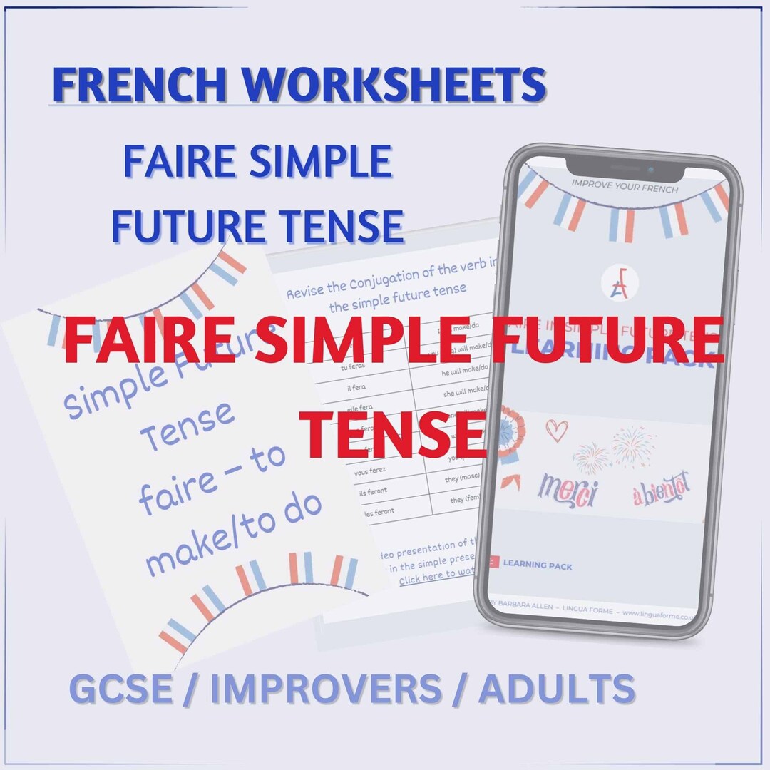 FAIRE Simple Future Printable French Verb Workbook Flashcards ...