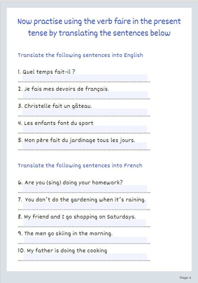 Faire Present Tense Printable French Verb Workbook Flashcards ...
