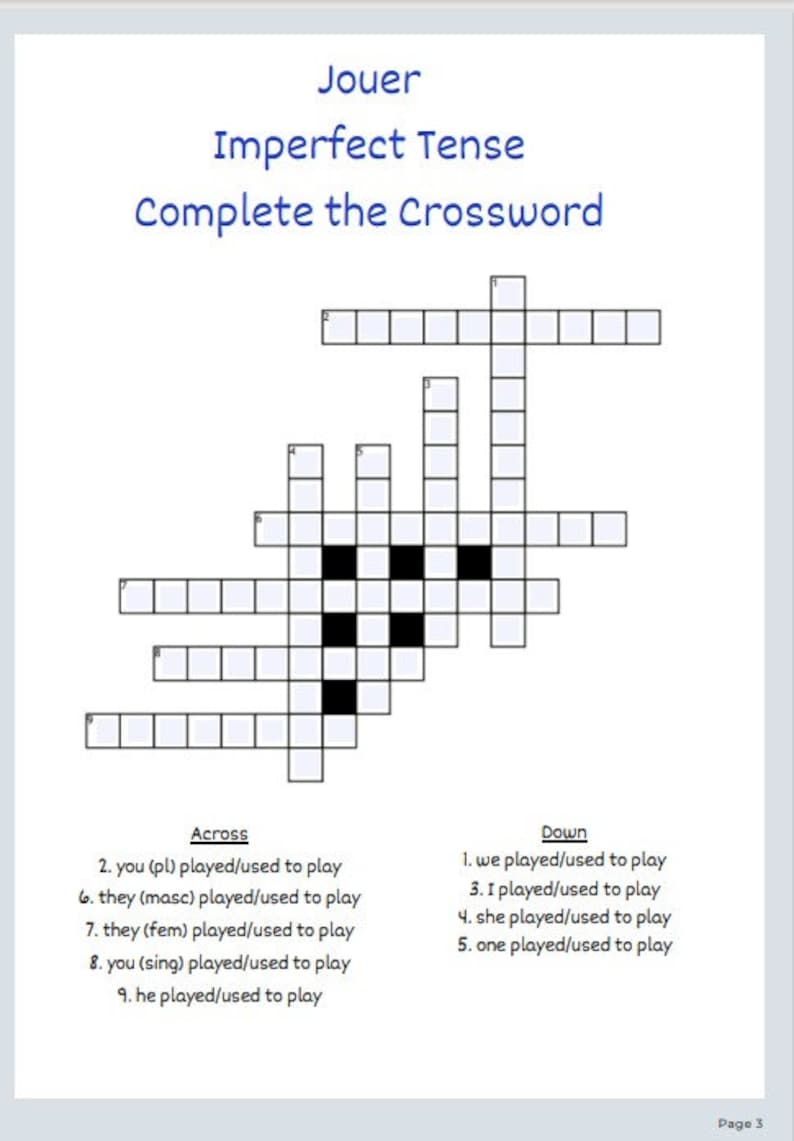 Jouer Imperfect Tense Printable French Verb Workbook Flashcards ...