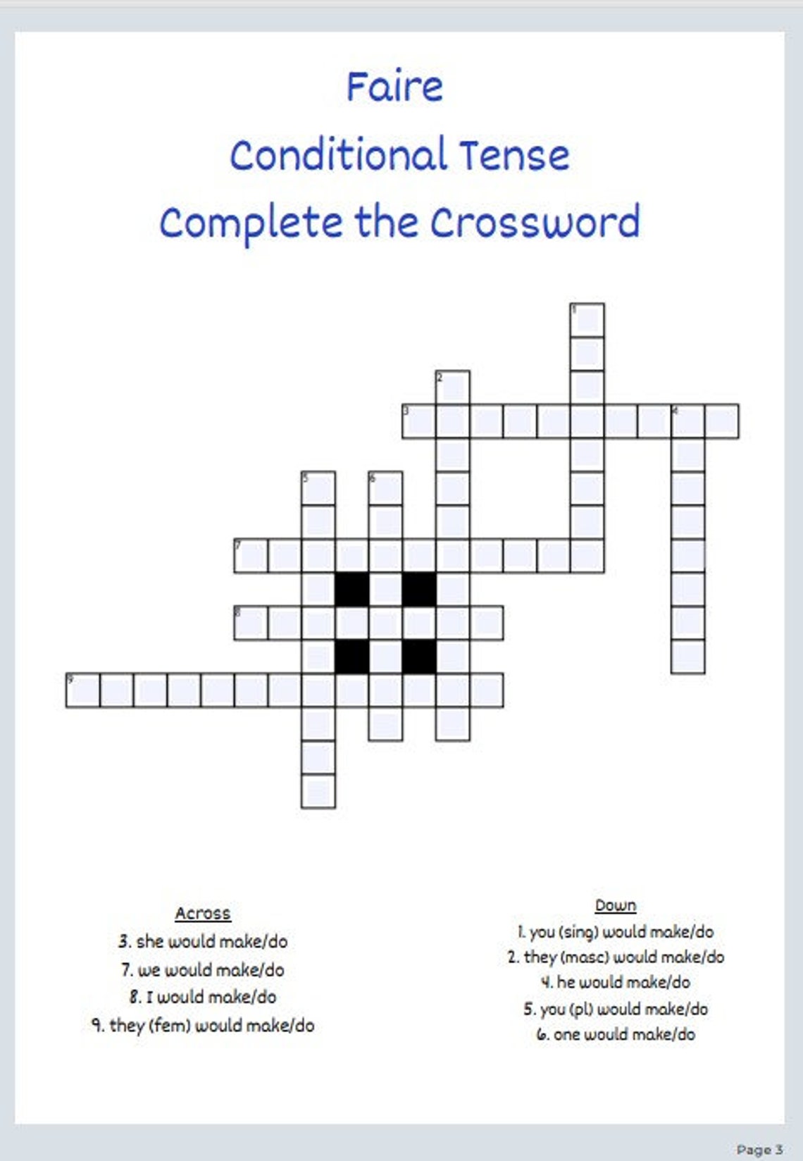 Faire Conditional Tense Printable French Verb Workbook - Etsy UK