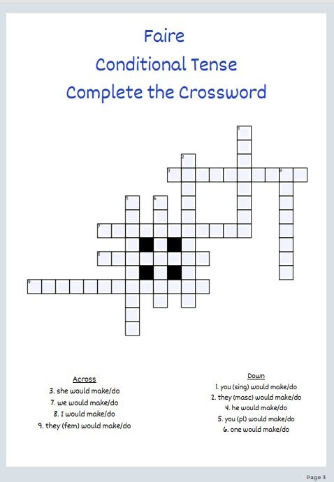 Faire Conditional Tense Printable French Verb Workbook Flashcards ...