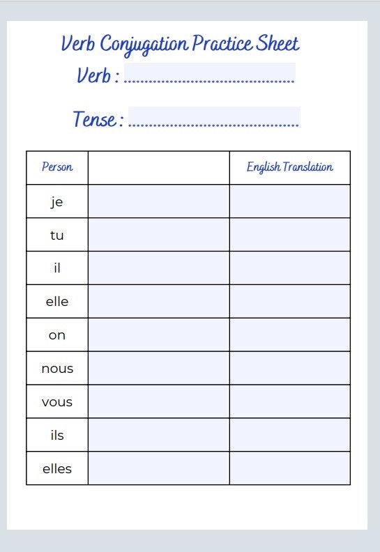 Faire Conditional Tense Printable French Verb Workbook Flashcards ...