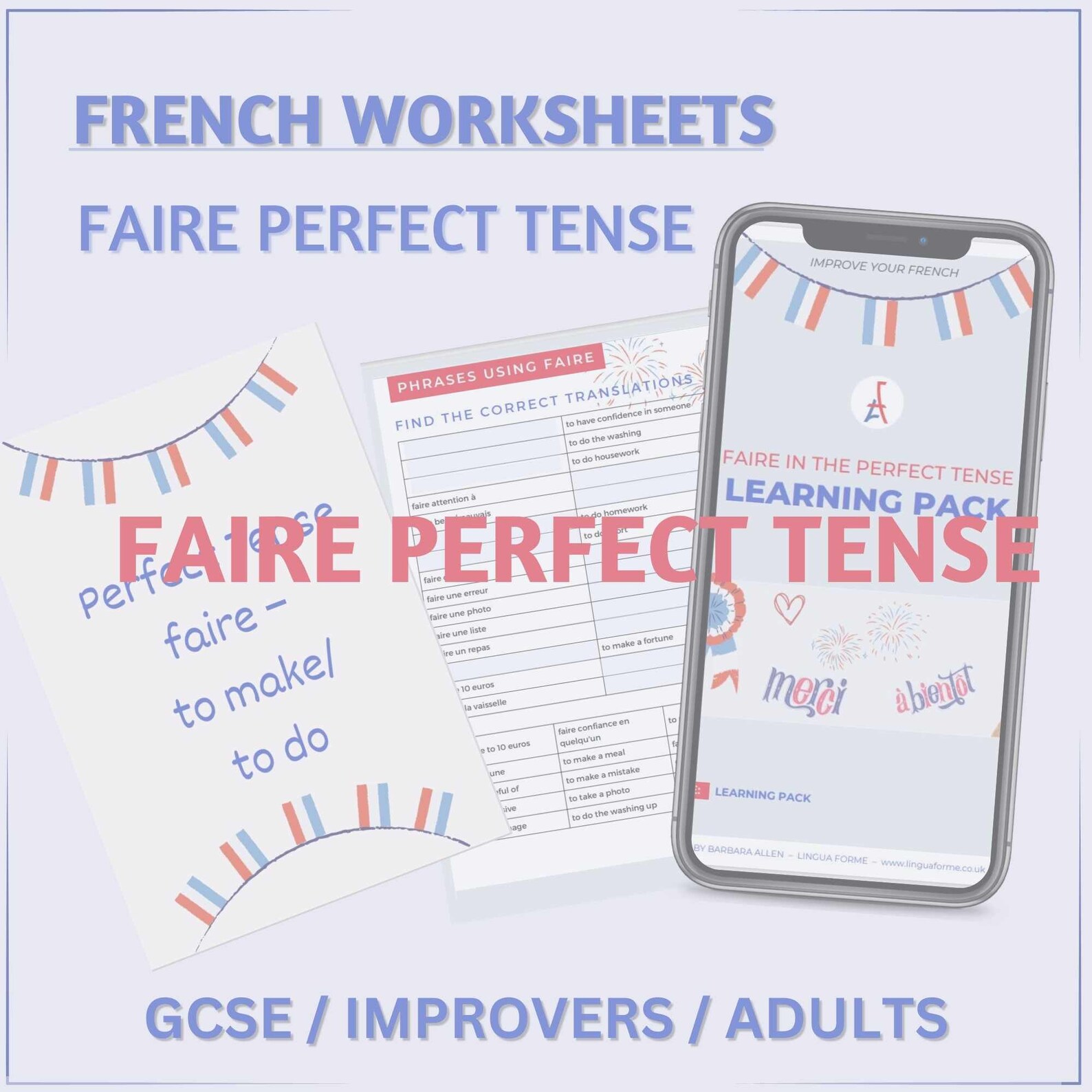 FAIRE PERFECT Tense Printable French Verb Workbook Flashcards ...