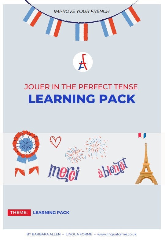 JOUER PERFECT Tense Printable French Verb Workbook Flashcards ...