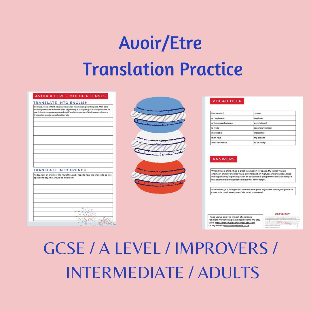 Sentences to Translate French & English Printable Fillable A Level GCSE ...