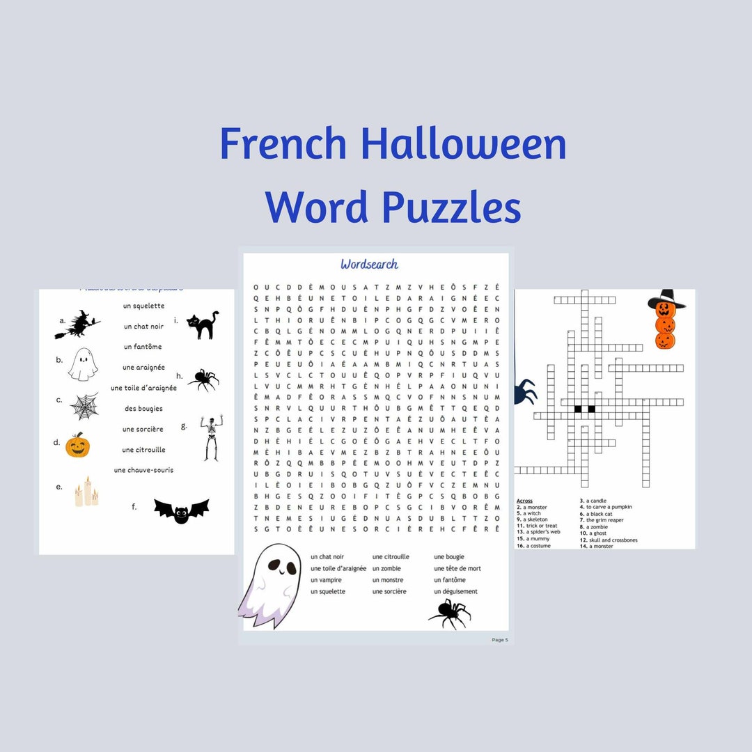 French Halloween Puzzle Book / Word Search / Crossword / Word Matching ...