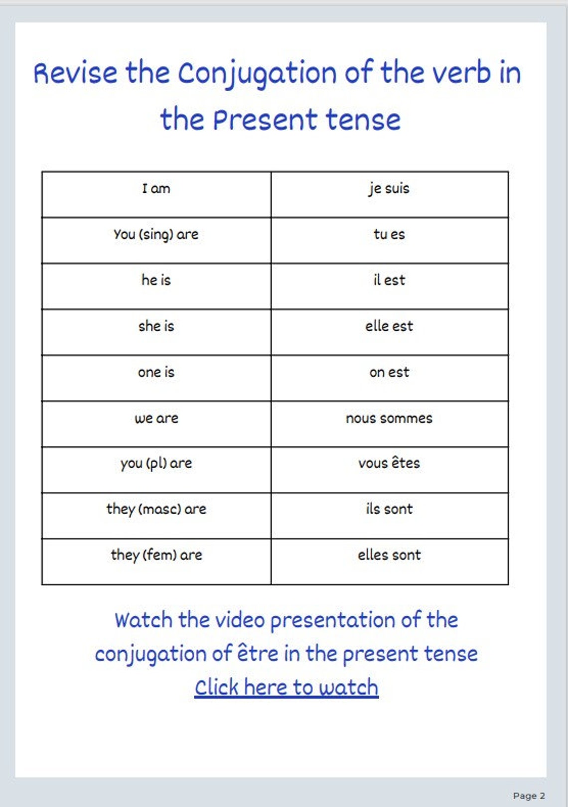 Etre Present Tense Printable French Verb Workbook Flashcards Worksheets ...