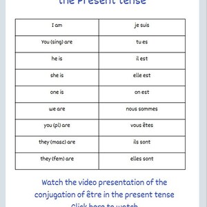Etre Present Tense Printable French Verb Workbook Flashcards Worksheets ...