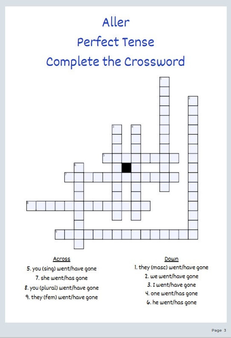 ALLER PERFECT Tense Printable French Verb Workbook Flashcards ...