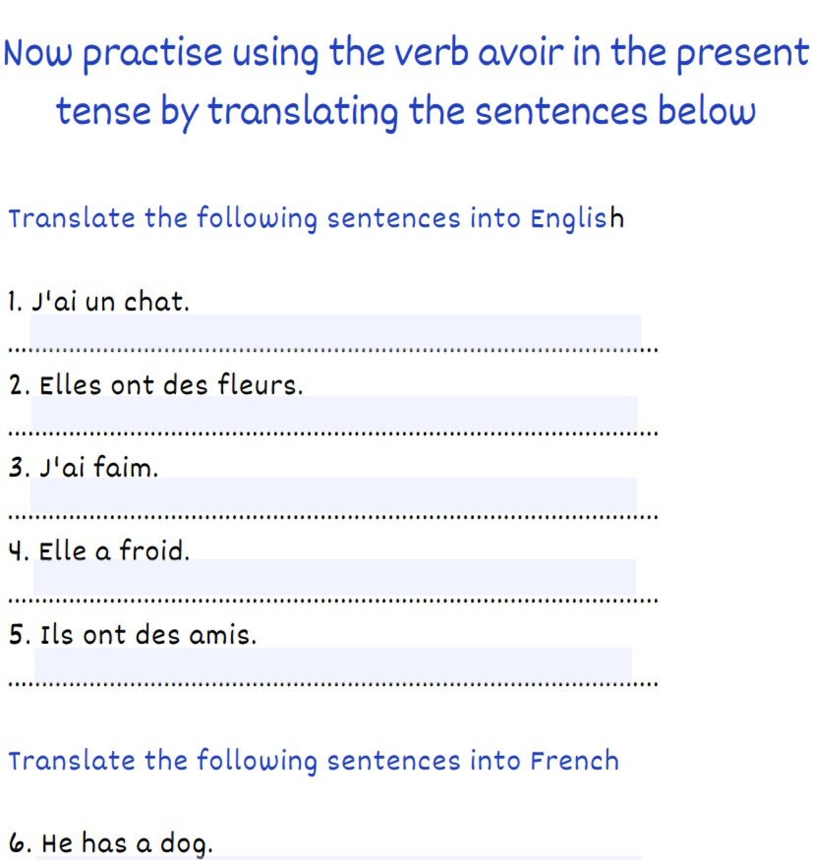 Avoir Present Tense Printable French Verb Workbook Flashcards ...
