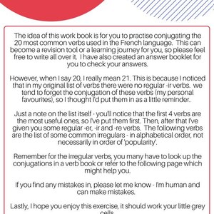 20 Verbs in French Fillable Workbook Download Version A Level GCSE ...