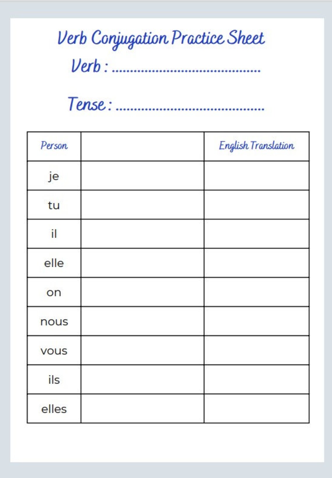 FAIRE PERFECT Tense Printable French Verb Workbook Flashcards - Etsy