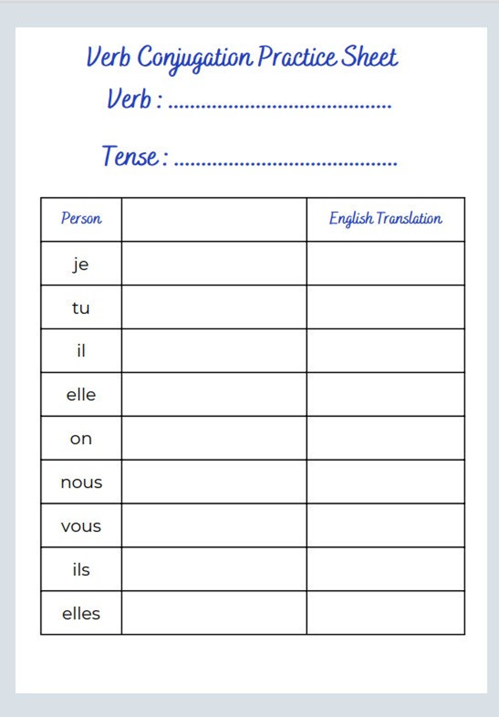 FAIRE PERFECT Tense Printable French Verb Workbook Flashcards ...