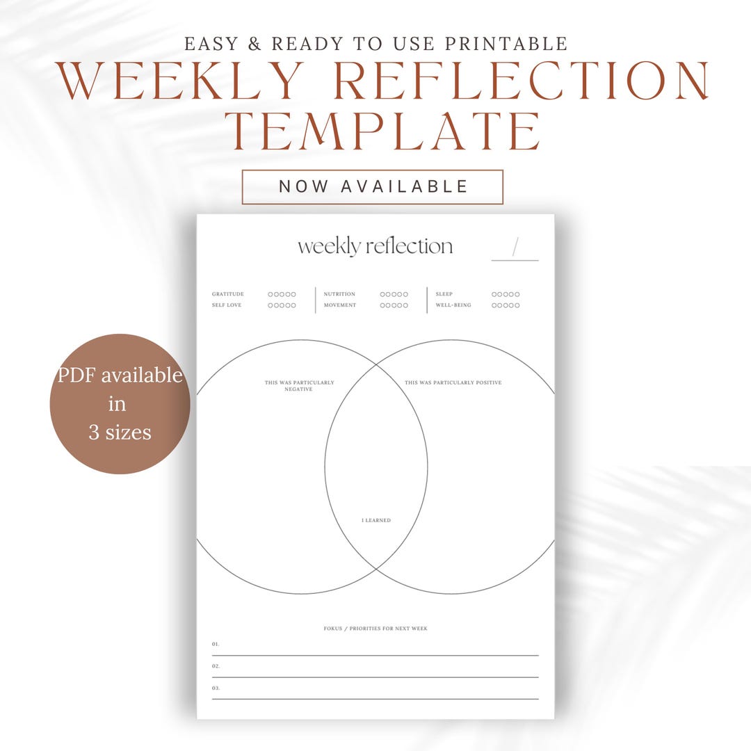 Weekly Reflection Planner Printable PDF | Self Care, Gratitude ...