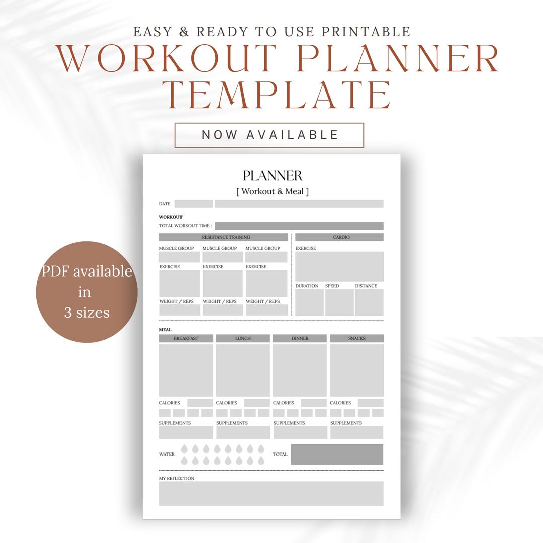 Workout and Meal Planner Printable PDF | Fitness, Nutrition & Habit ...