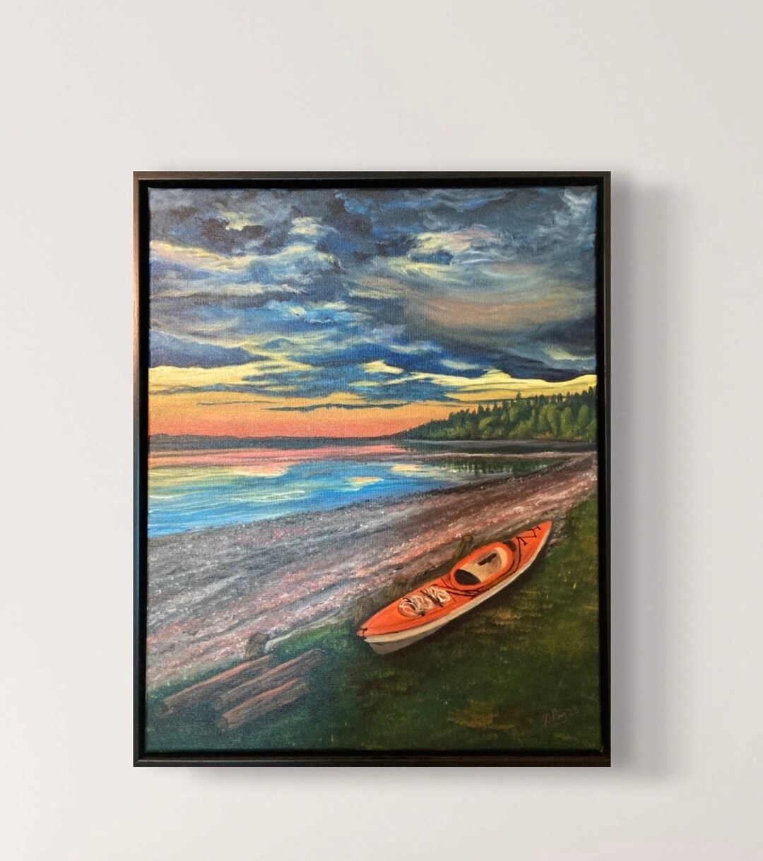 Kayak-lakeshore Kayak Art-lakeshore Sunset-kayak Sunset Painting-lake ...
