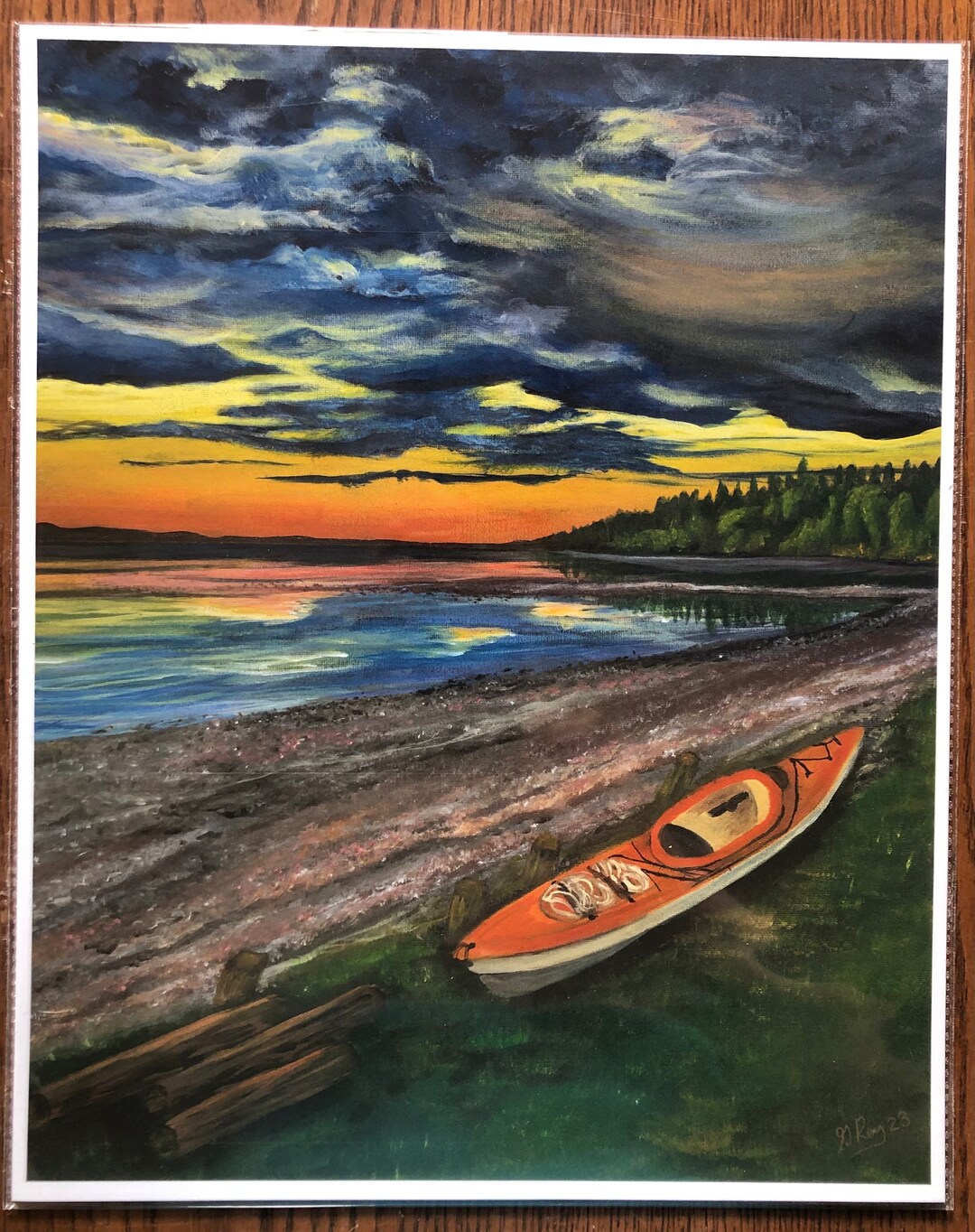 Kayak Print-lakeshore Kayak Art-lakeshore Beach Sunset- Lakeshore ...
