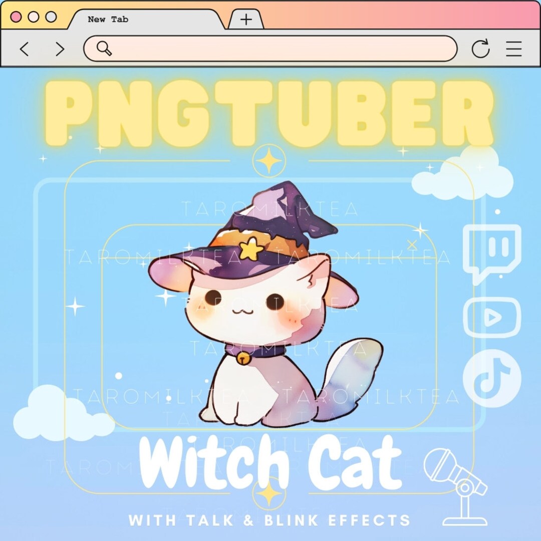 Pngtuber Witch Cat , Stream Pet / Cute Chibi Cat / Spooky Cat , Stream ...