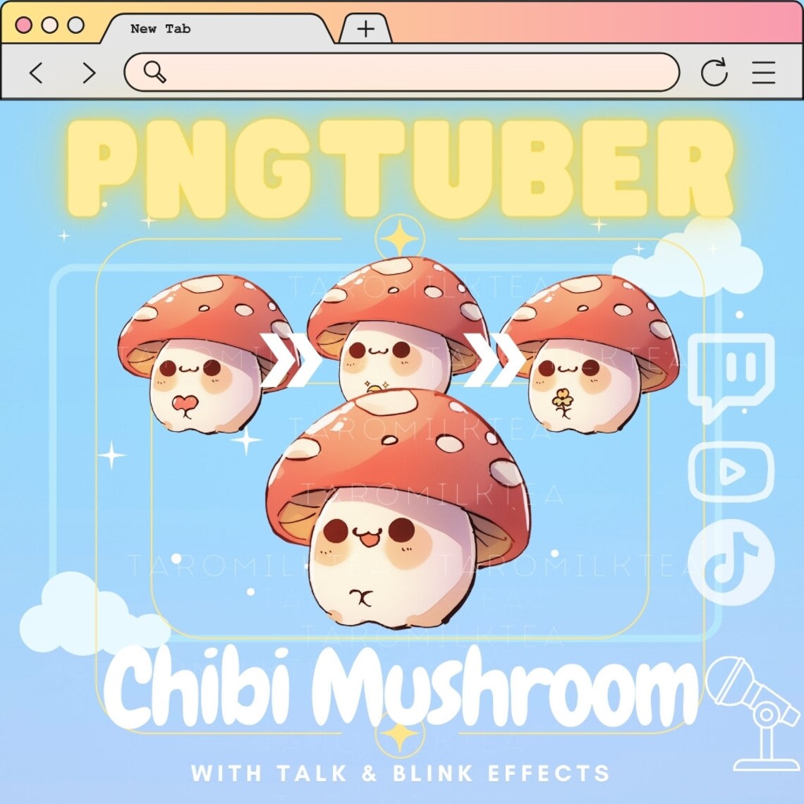 Pngtuber Mushroom / Cute Stream Pet / Kawaii Chibi / Cozy Mushroom ...