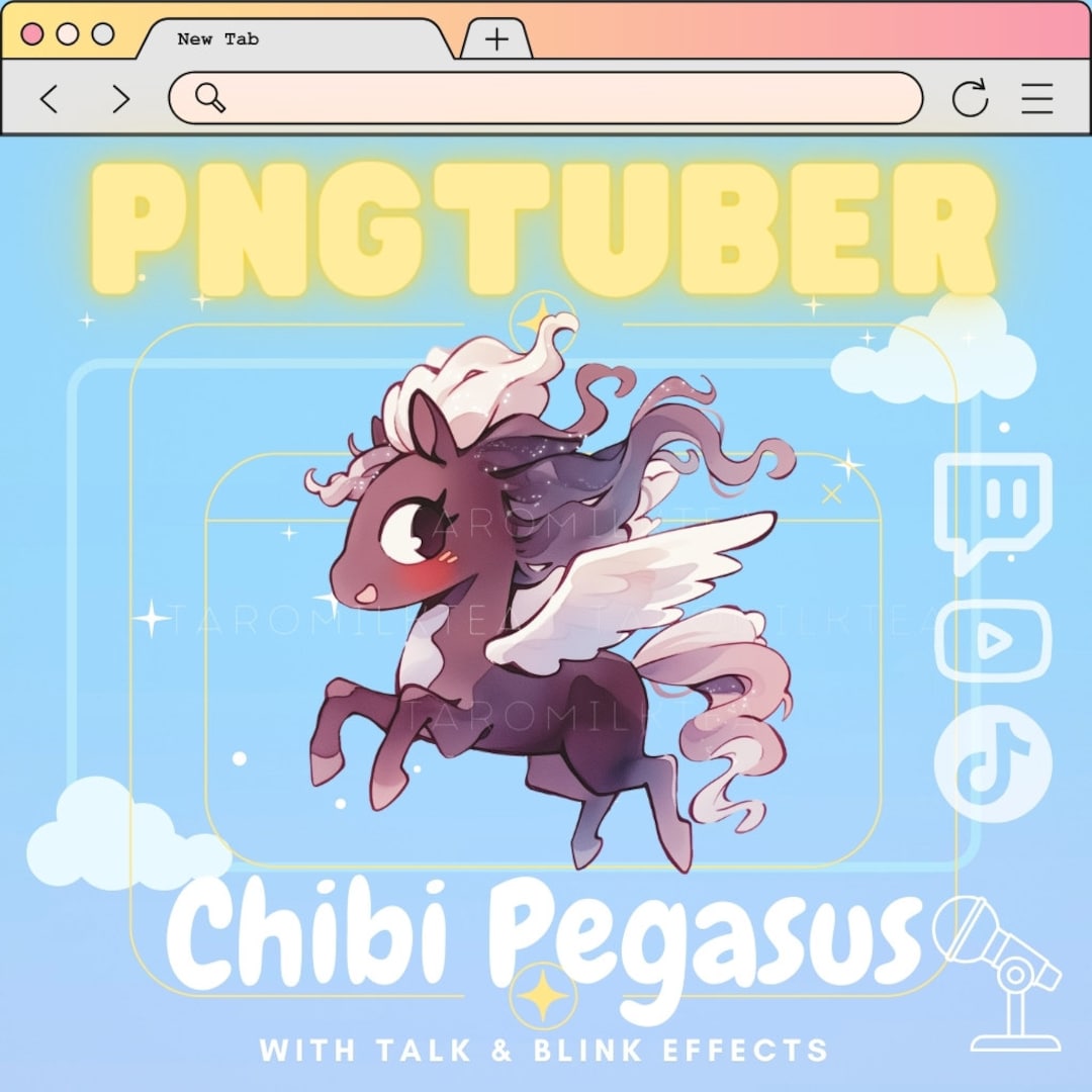 Pngtuber Horse With Wings, Stream Pet / Cute Chibi Pegasus / Black Pony ...