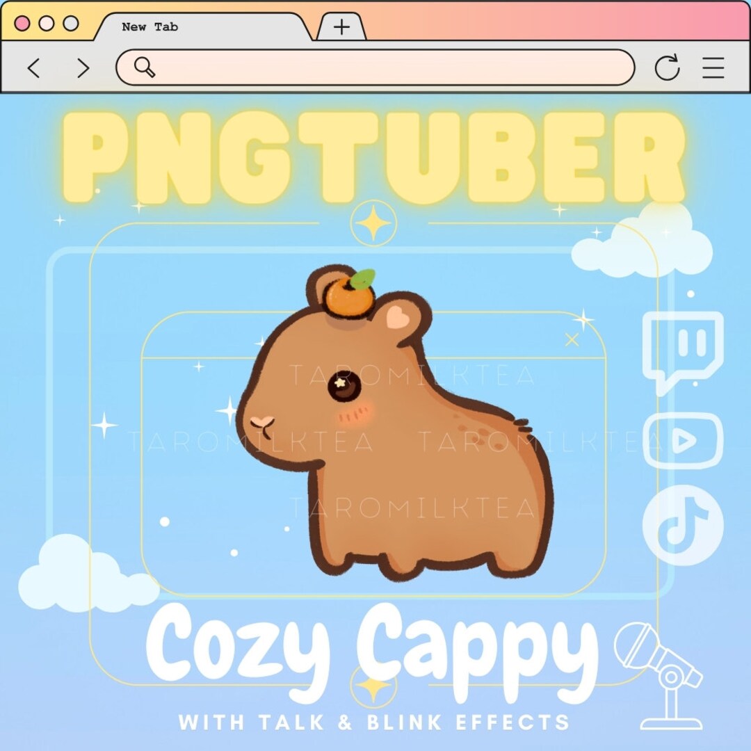 Pngtuber Capybara / Cottagecore Capybara / Chibi Cozy Capybara/ Streaming on Twitch Tiktok Model ...