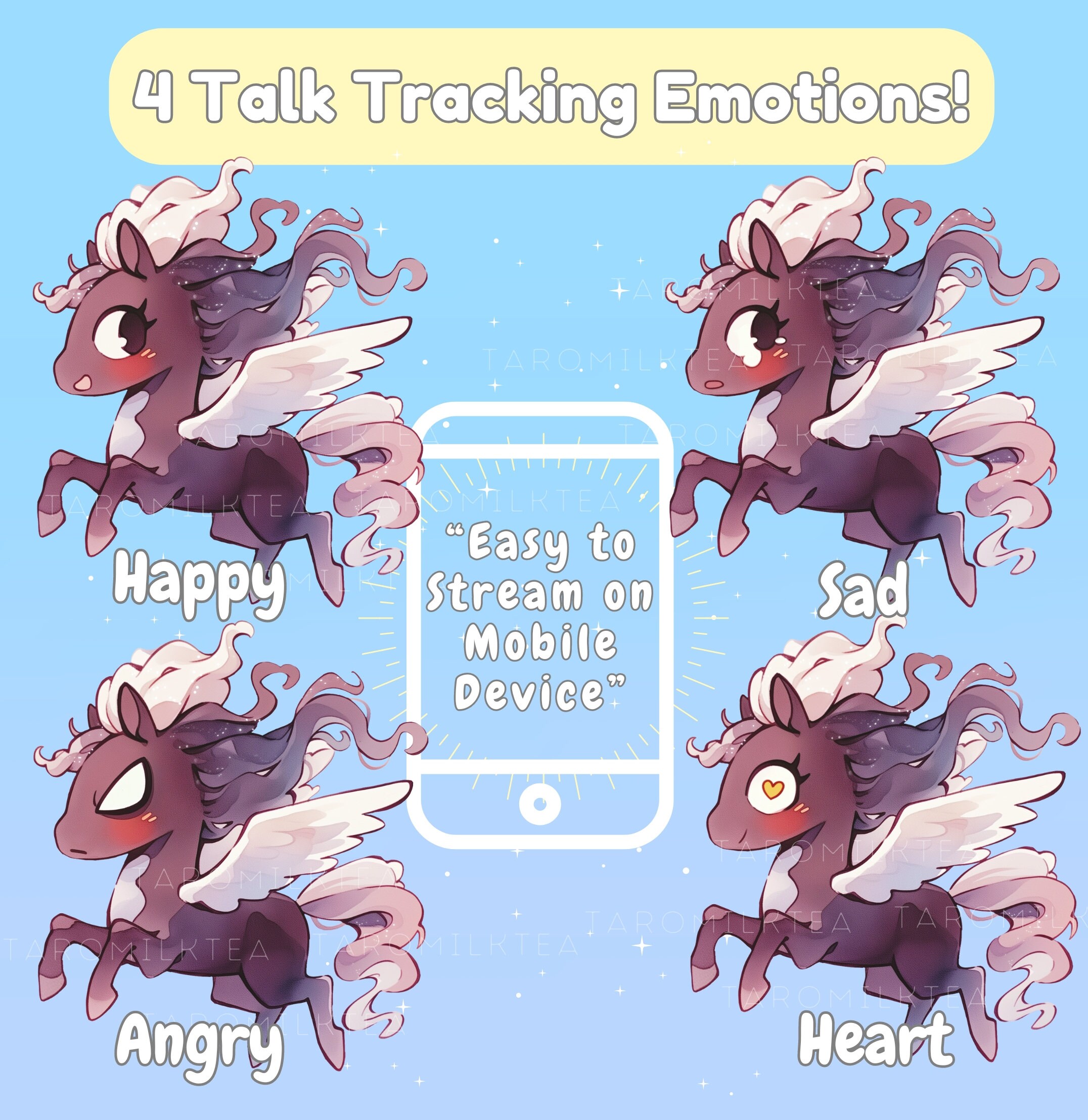 Pngtuber Horse With Wings, Stream Pet / Cute Chibi Pegasus / Black Pony ...