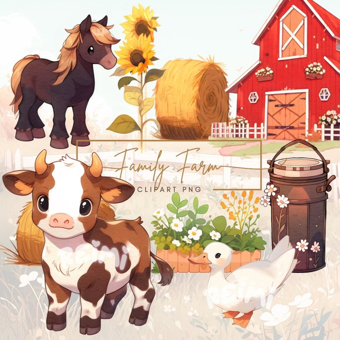 Clipart Family Farm Bundle Cute Animals and Farm Set of 32 - Etsy