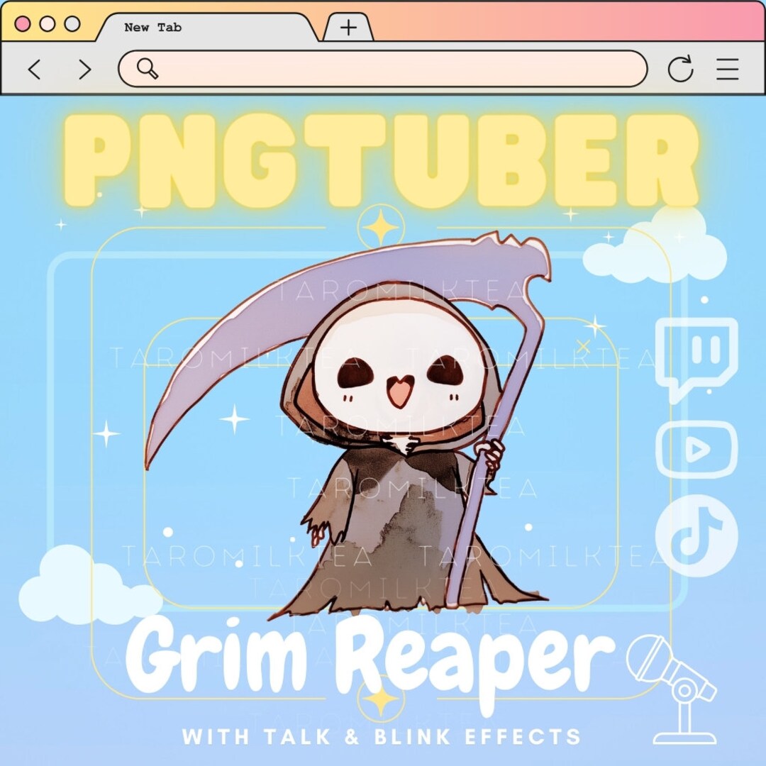 Pngtuber Skeleton , Stream Pet / Cute Chibi Skull / Spooky Grim Reaper ...