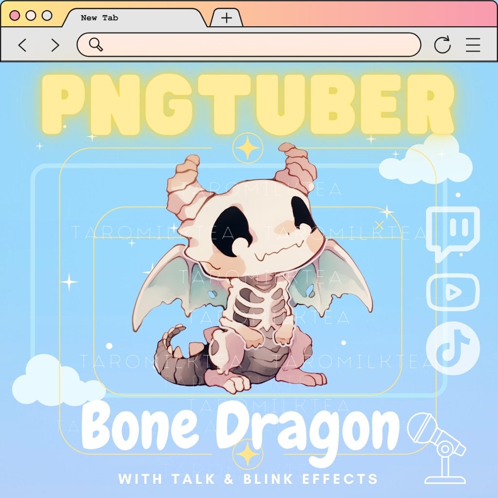 Pngtuber Skeleton Dragon , Stream Pet / Cute Bone Dragon / Spooky ...